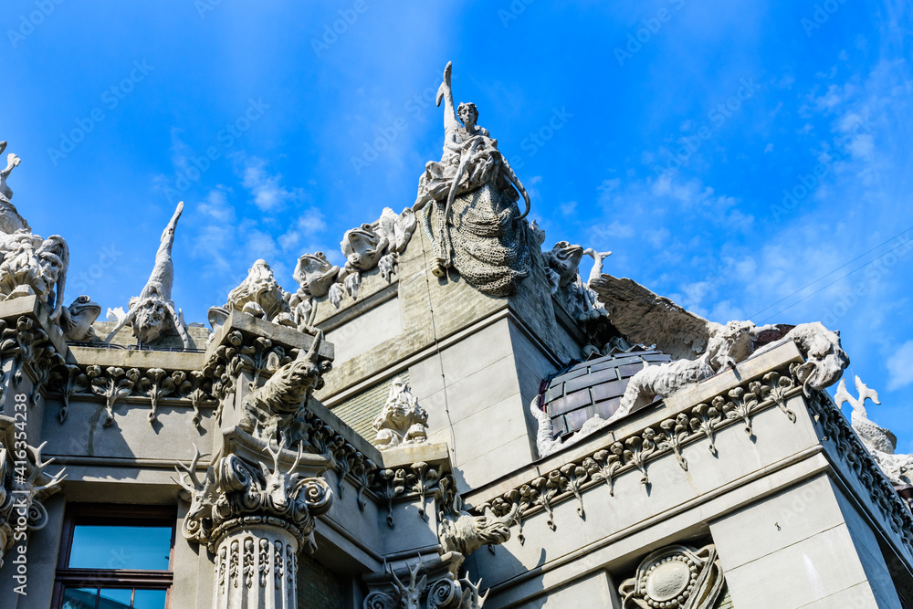 House with chimeras in Kiev, Ukraine. Art Nouveau building with ...