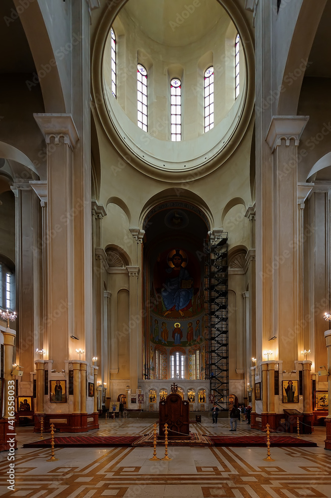 Interior of the Holy Trinity Cathedral known as Sameba of Tbilisi ...