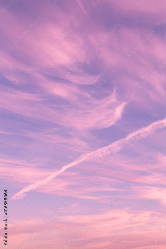 Dramatic sunrise, sunset pink violet blue sky with clouds abstract ...