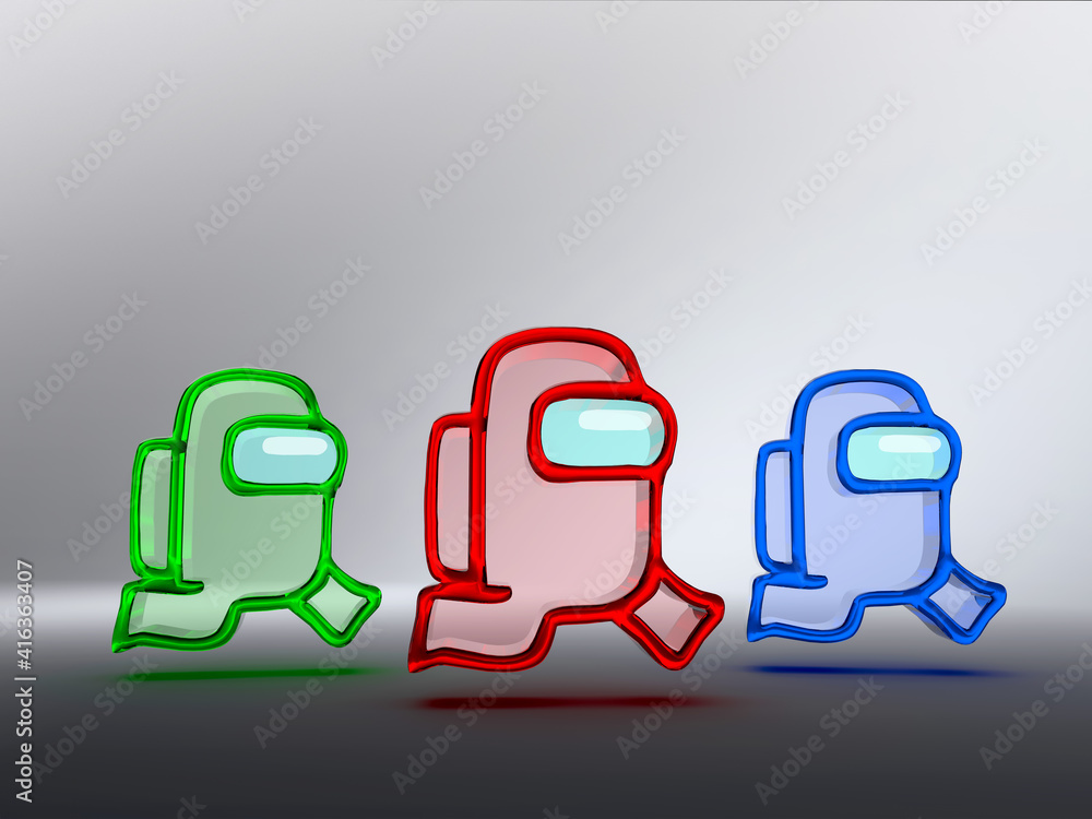 Among Us colorful 3d character design in glass and white background ...
