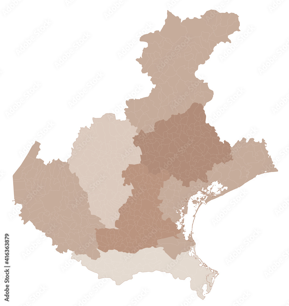 Veneto map, division by provinces and municipalities. Closed and ...