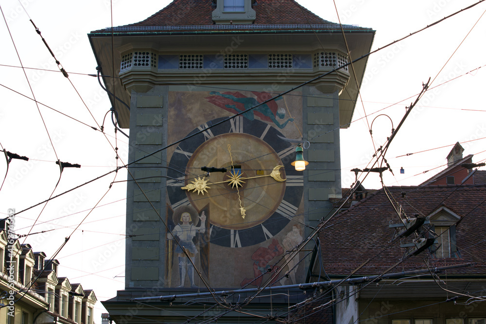 Medieval clock tower called Zytglogge (Swiss German) at the old town of ...
