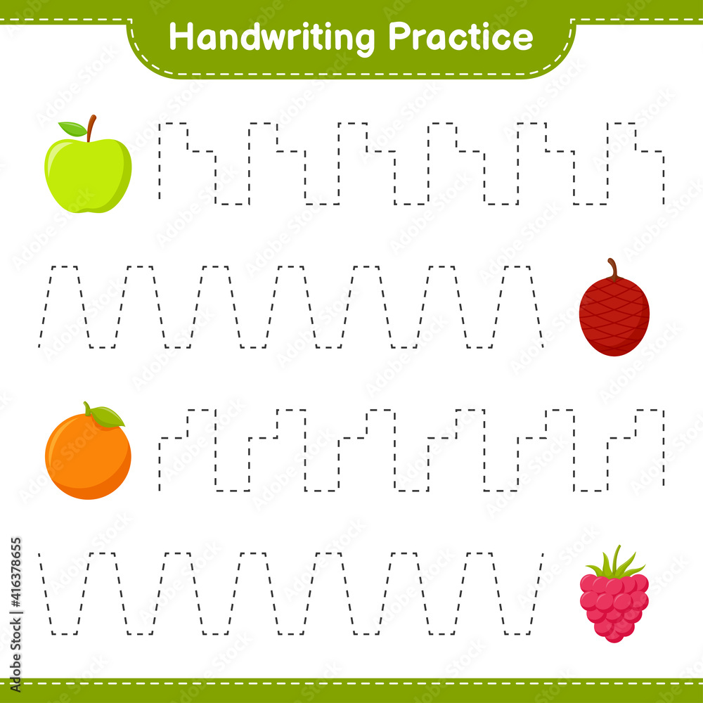 Handwriting practice. Tracing lines of Fruits. Educational children ...