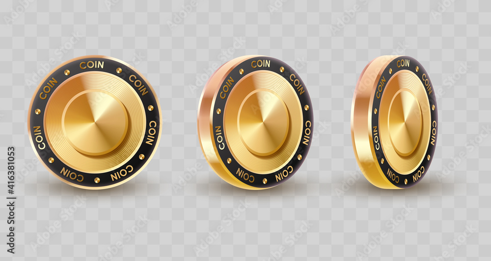 Set of 3d concept gold, golden coins with black border, currency on ...