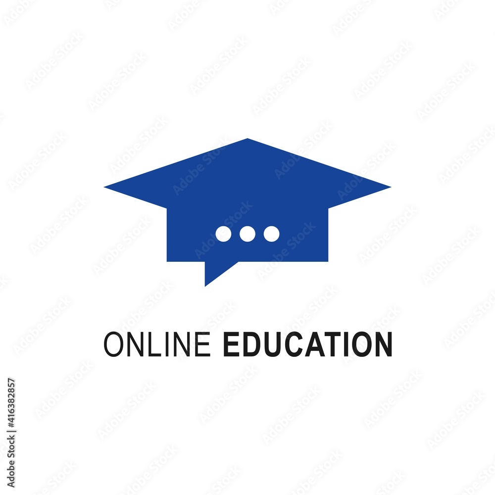 Online education logo design template. Graduation cap with icon chat ...
