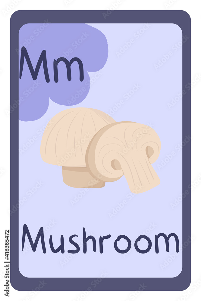 Colorful abc education flash card, Letter M - mushroom. Alphabet vector ...