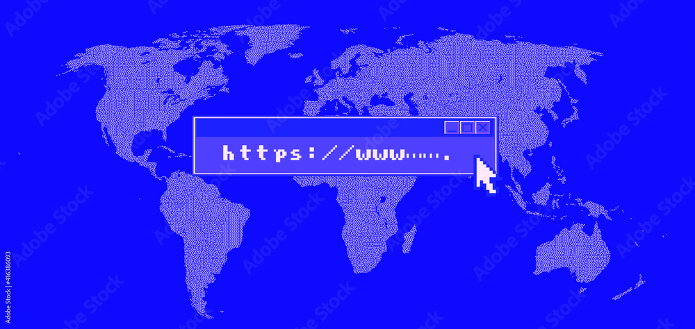 Map of the World in pixel art style. Retrofuturistic cyberpunk user ...