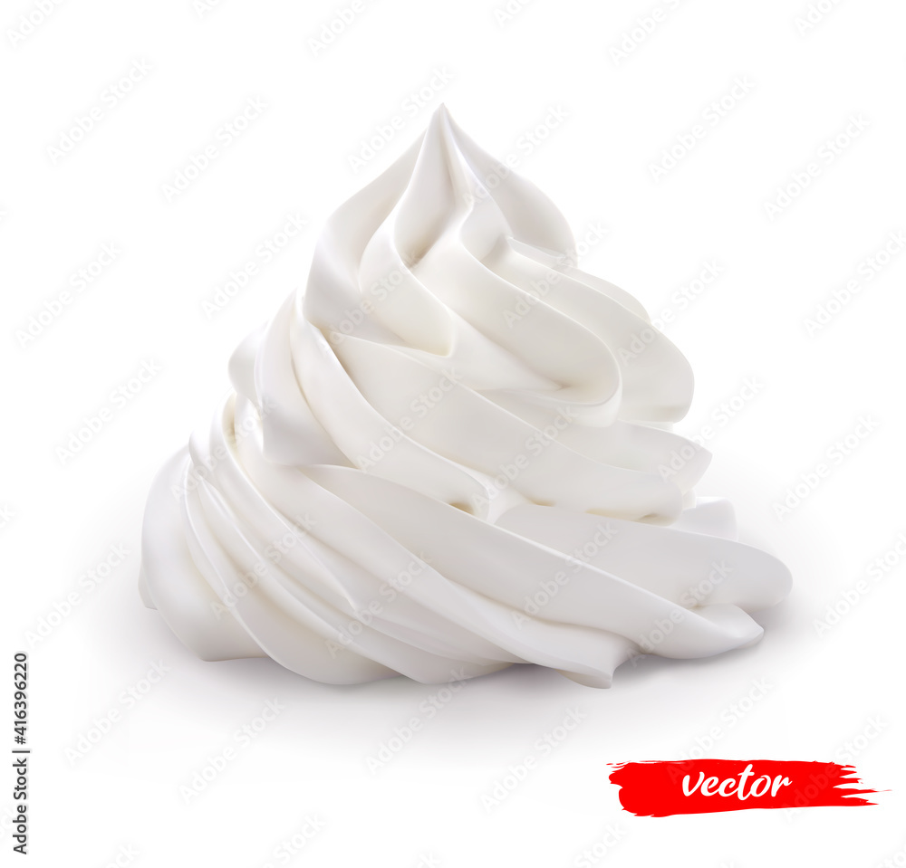 Whipped Cream swirl isolated on white background. 3d realistic vector ...