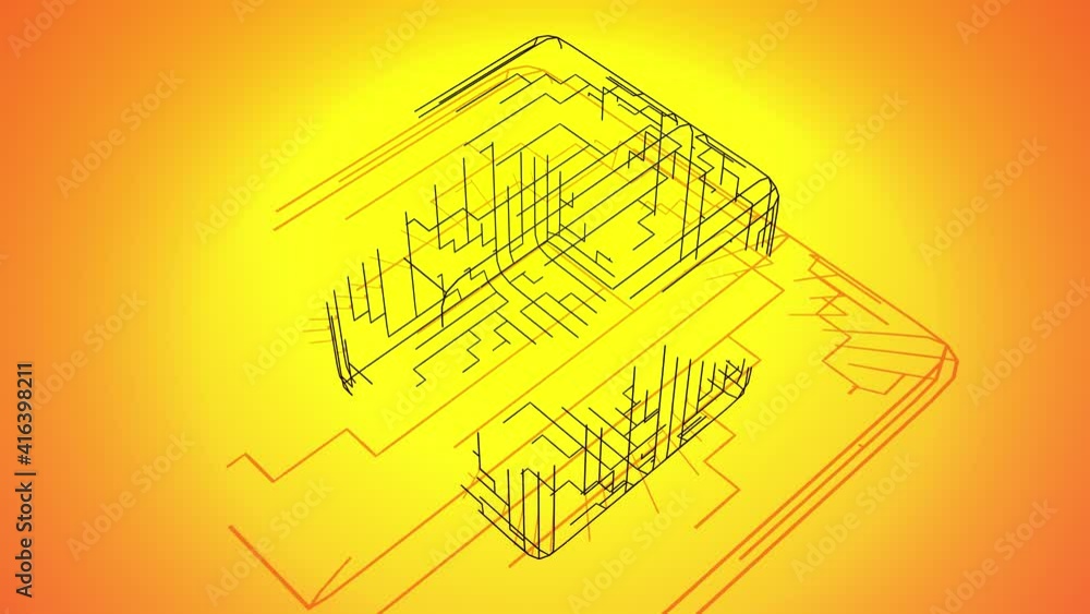 4k abstract black wireframe on orange bg. Building solution by ai or ...