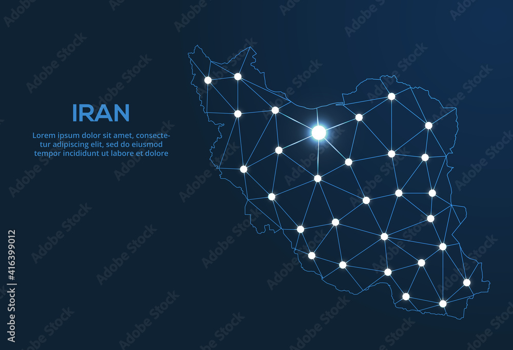 Iran communication network map. Vector low poly image of a global map ...