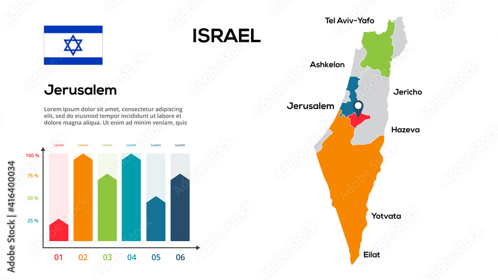 Israel map. Vector image of a global map in the form of regions of ...