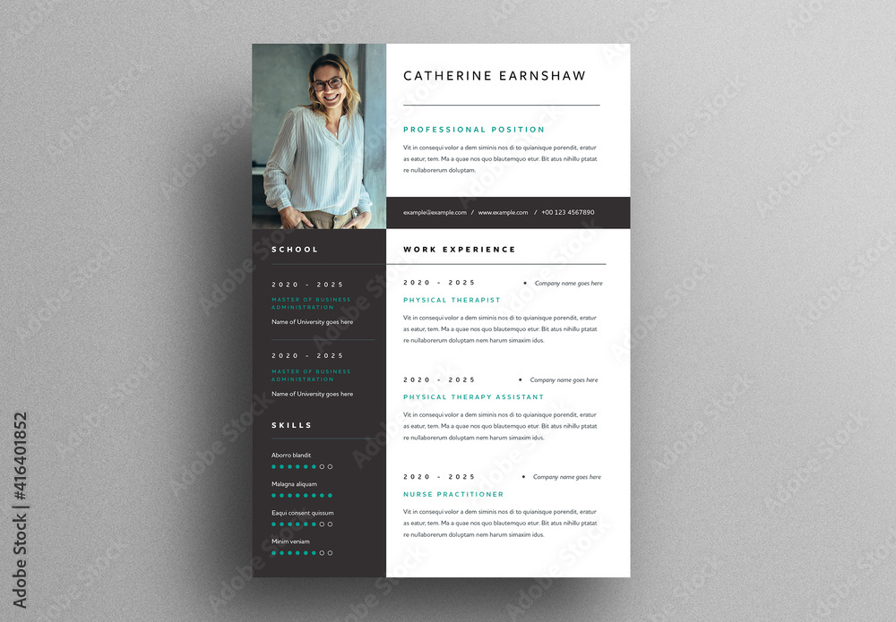 Resume Layout with Big Profile Photo Placeholder Stock Template | Adobe ...