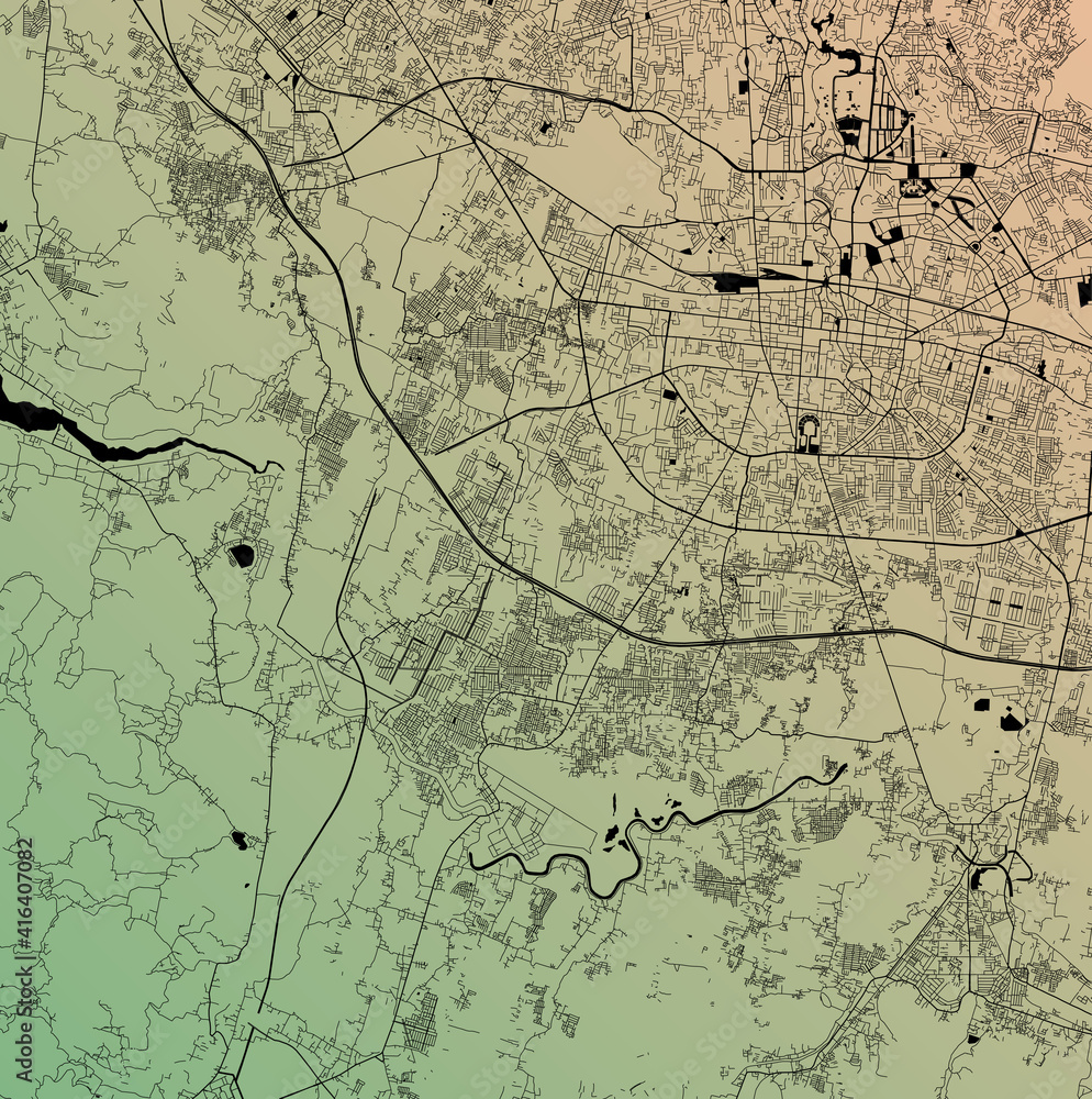 Bandung, Jawa Barat, Indonesia (IDN) - Urban vector city map with parks ...