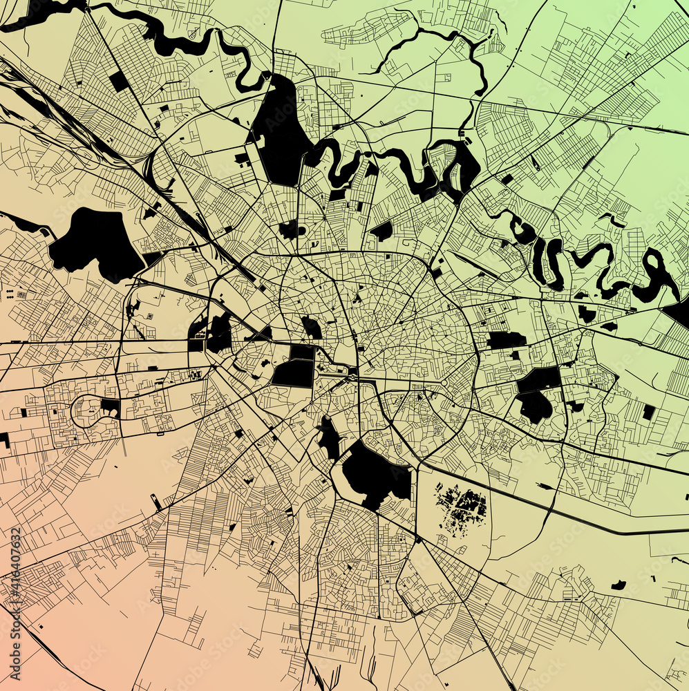 Bucharest, Romania (ROU) - Urban vector city map with parks, rail and ...