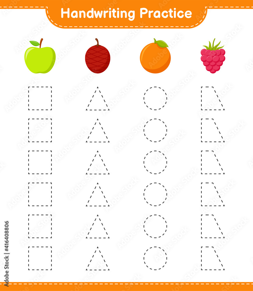 Handwriting practice. Tracing lines of Fruits. Educational children ...