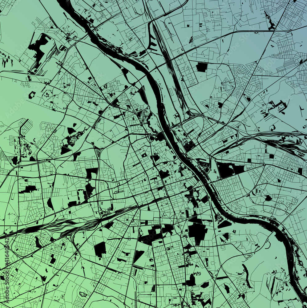 Warsaw, Masovian, Poland (POL) - Urban vector city map with parks, rail ...