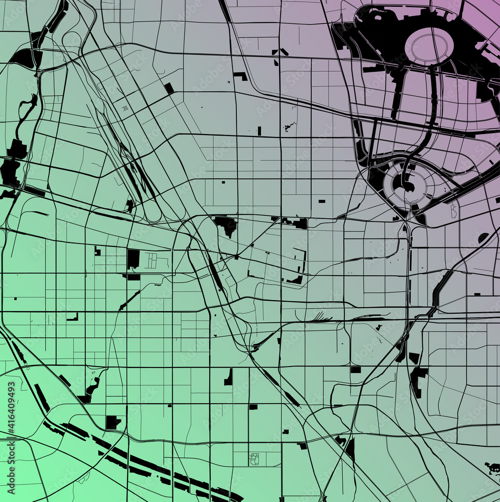 Fototapeta Zhengzhou, Henan, China (CHN) - Urban vector city map with ...