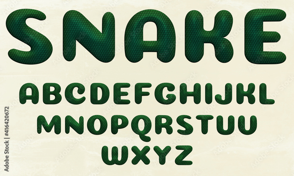 Snake alphabet letter set in style of green mamba, bold typeface, 3D ...