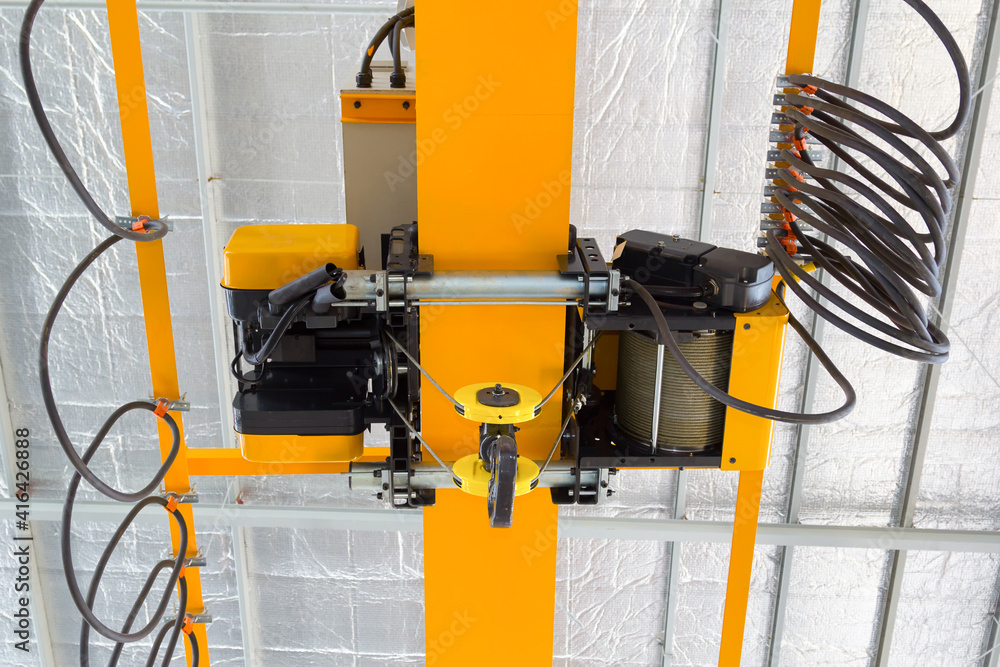 Overhead crane inside factory or warehouse. That industrial machinery ...