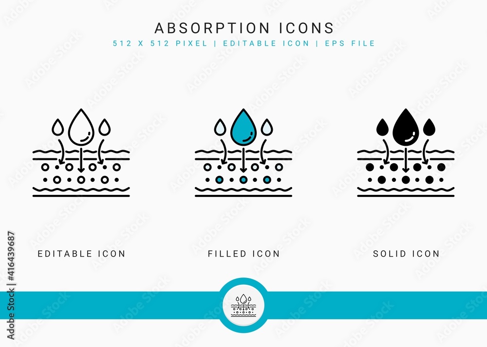 Absorption icons set vector illustration with solid icon line style ...