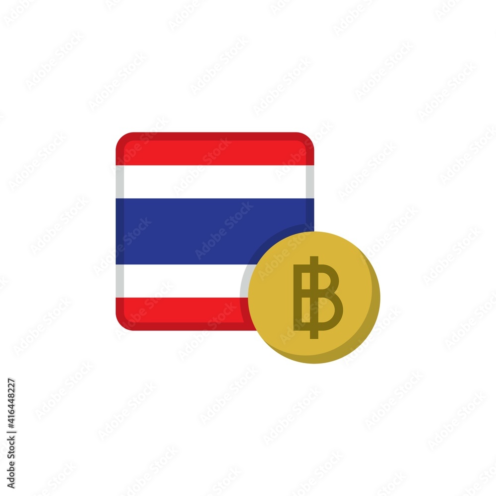 Thai money and flag flat icon, vector sign, Baht currency with flag ...