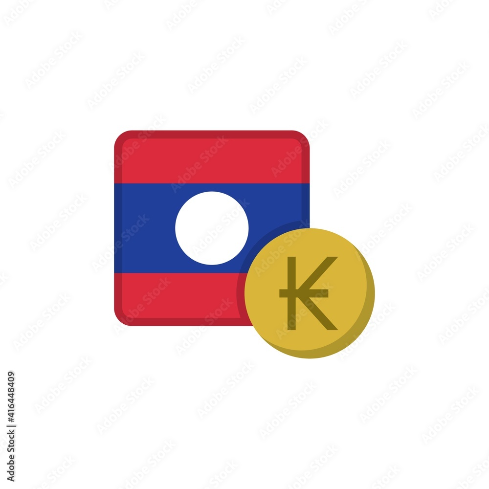 Laos money and flag flat icon, vector sign, Kip currency with flag ...