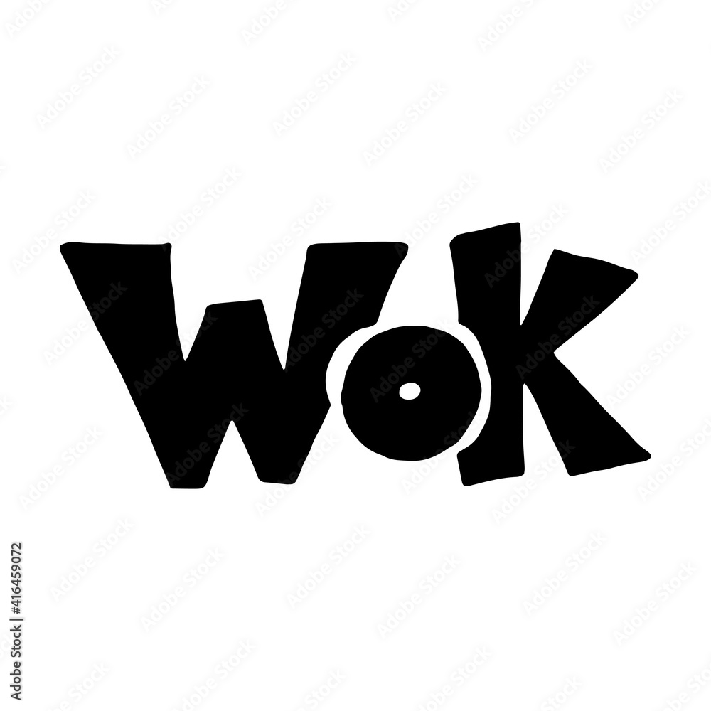 Wok text font design. Hand drawn lettering word isolated illustration ...