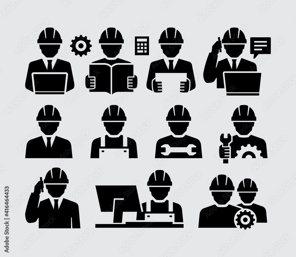 Engineering People Vector Icons Set Stock Vector | Adobe Stock