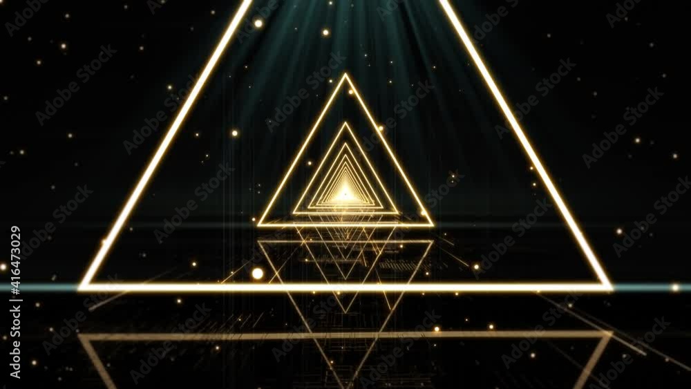 Abstract Triangle Neon Glow with Particle Shine Loop. Futuristic VJ ...
