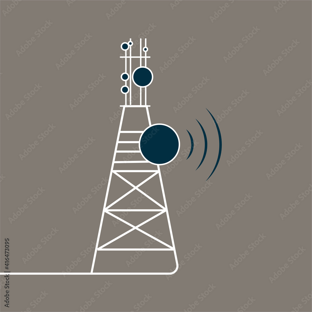 Network tower flat vector design,5G network concept, cell tower with ...