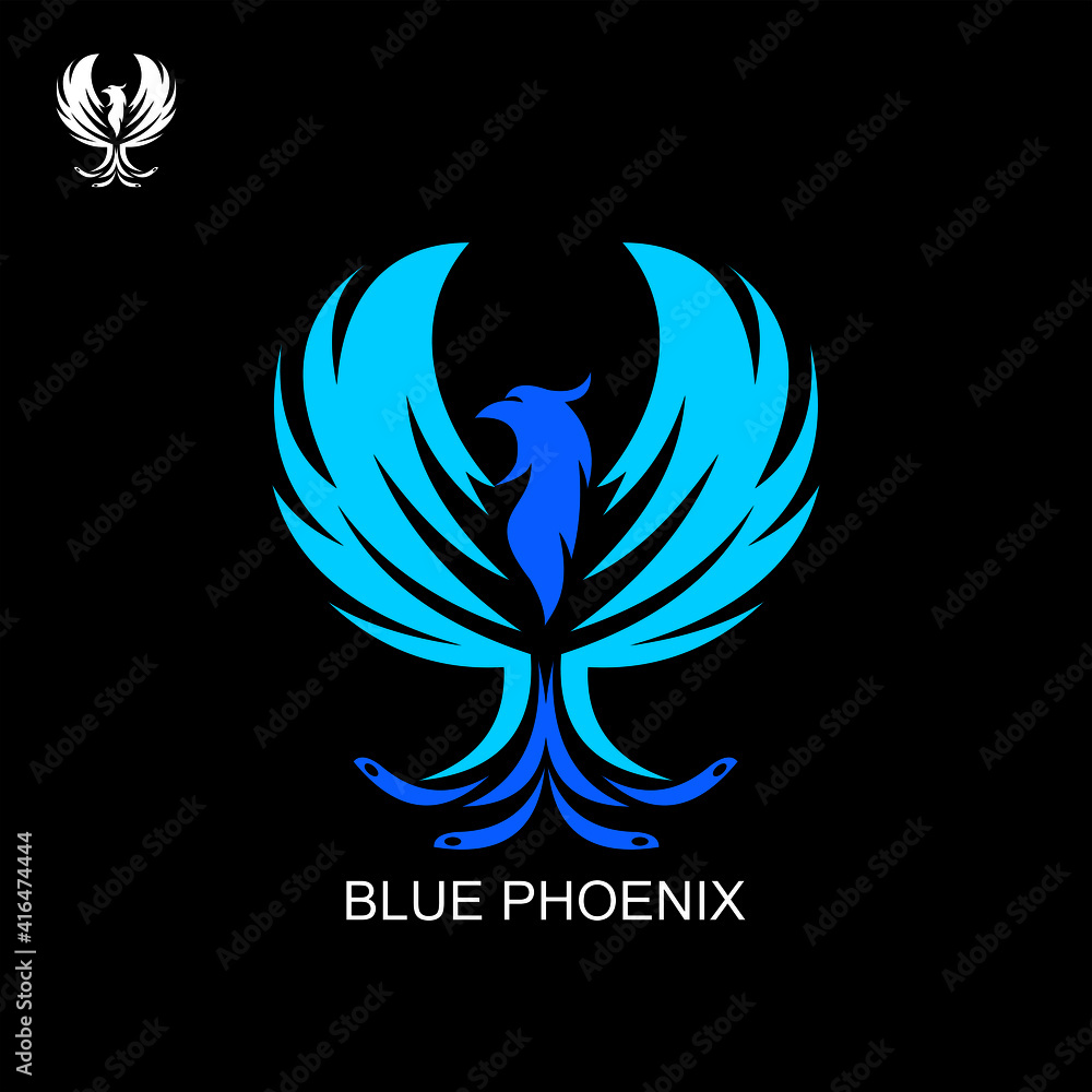 blue phoenix logo, simple birds, blue silhouette of heavens birds ...