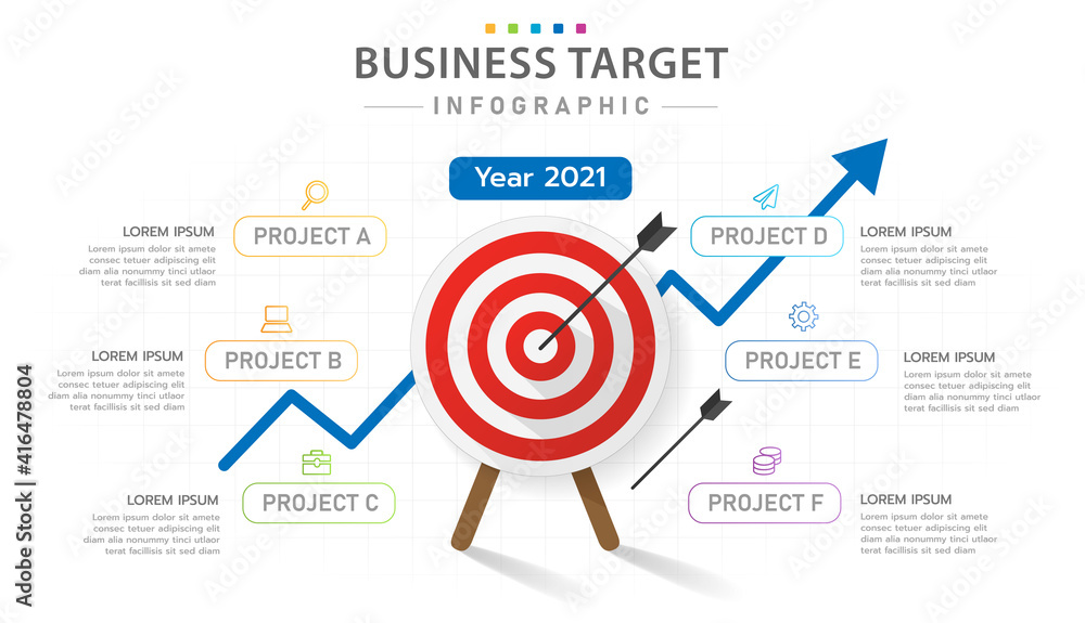 Infographic template for business. Modern Target diagram with project ...