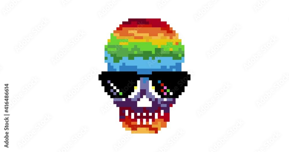 Skull animation with glasses. Pixel art 8 bit Loop Stock Video | Adobe ...