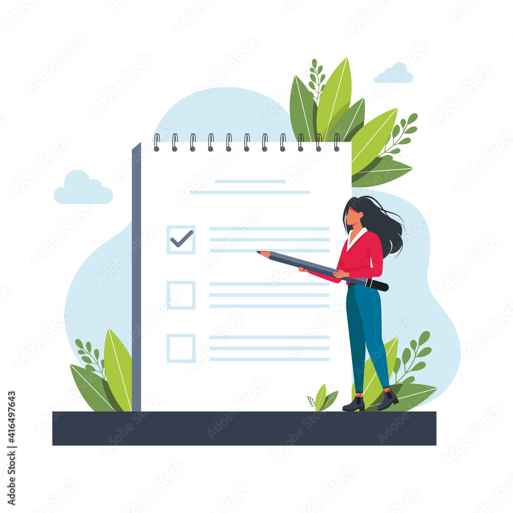 Woman, manager prioritizing tasks in to do list. Woman taking notes ...