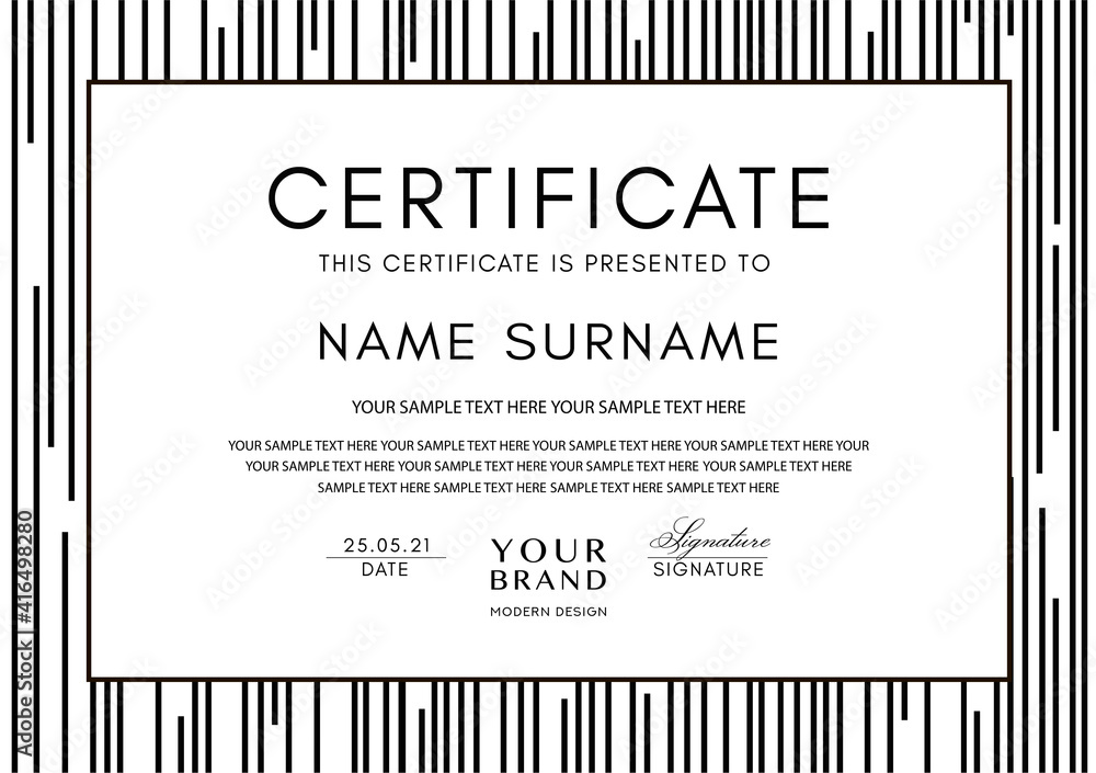 Certificate template with abstract black line pattern and frame on ...