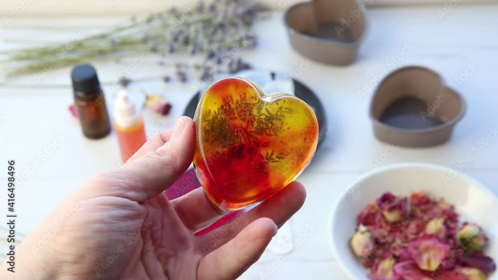Person showing handmade soap made with crystal clear melt and pour soap ...