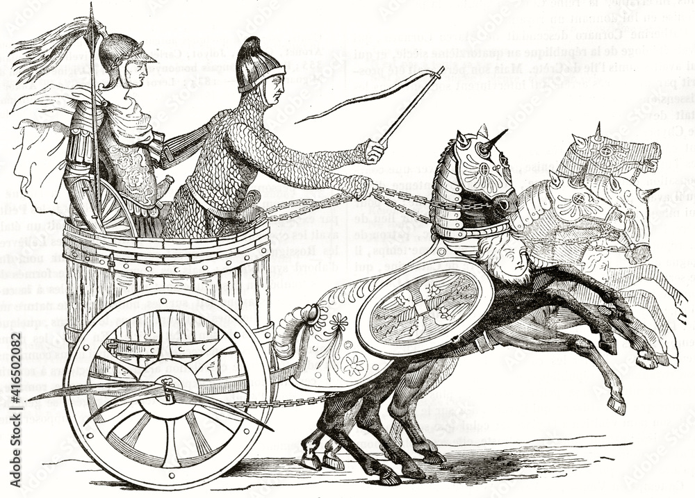 Ilustração do Stock: side view of medieval war chariot driven by two ...