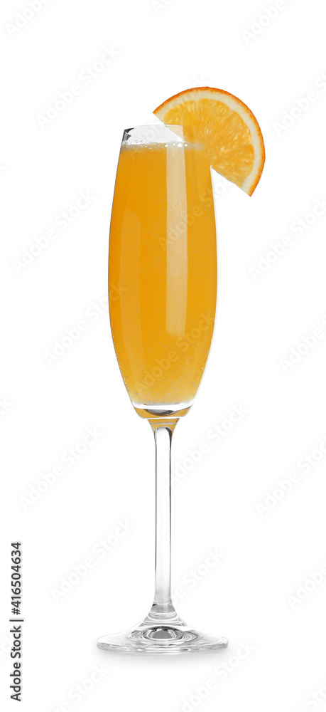 Fresh alcoholic Mimosa cocktail with orange slice isolated on white ...