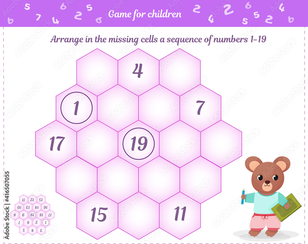 Logic game for children and adults. Place a sequence of numbers from 1 ...