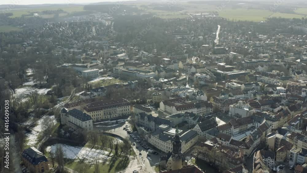 Drone Aerial footage of Weimar on a sunny spring day. Weimer is city in ...