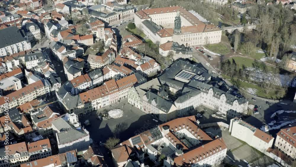 Drone Aerial footage of Weimar on a sunny spring day. Weimer is city in ...