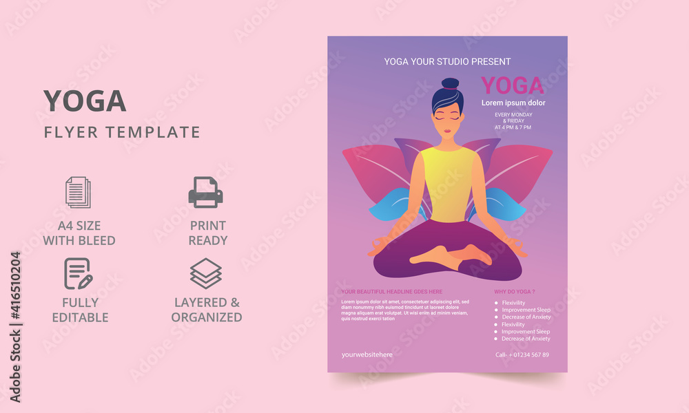 Yoga Flyer, booklet, banner, poster, leaflet print design with linear illustrations. Magazines ...