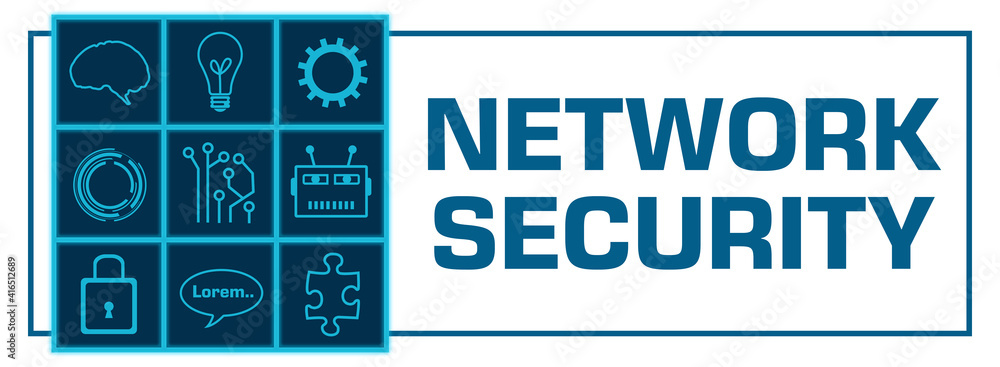 Network Security Blue Neon AI Symbols Grid Left Box Text Stock ...