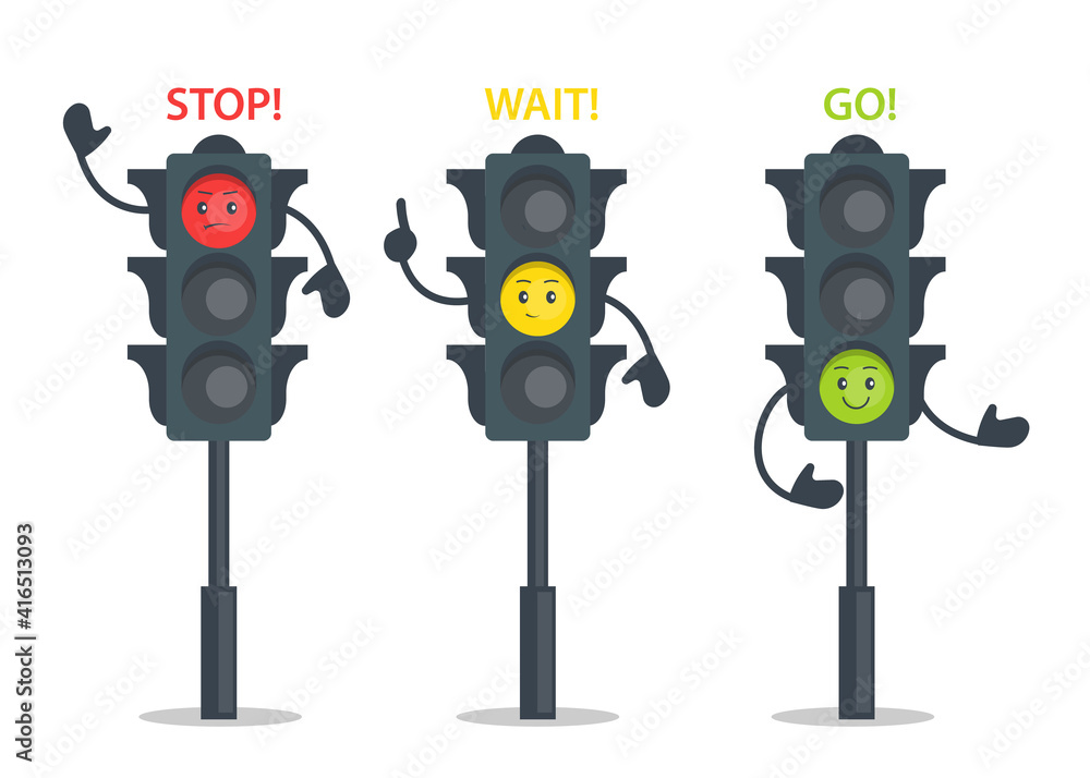 Traffic lights cartoon characters design, Urban safety signals for ...