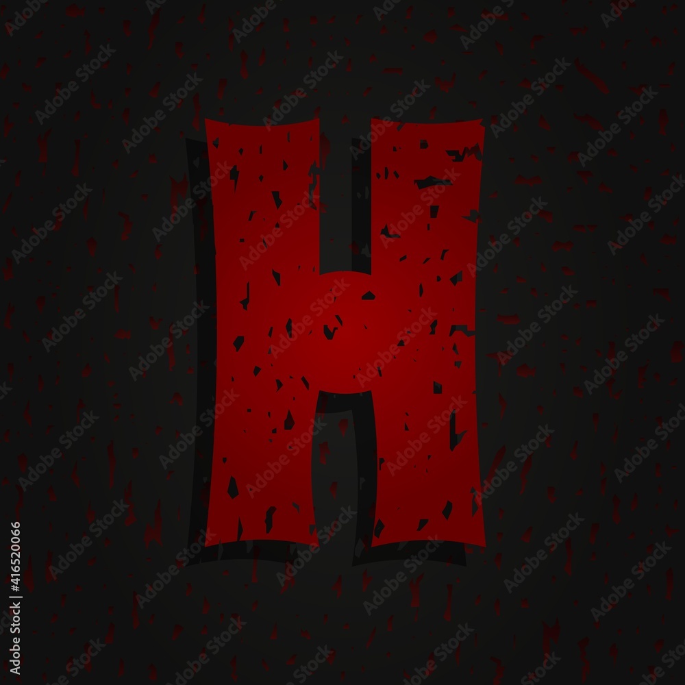 H vector horror, scary letter. Insane fear brutal font on bloody ...