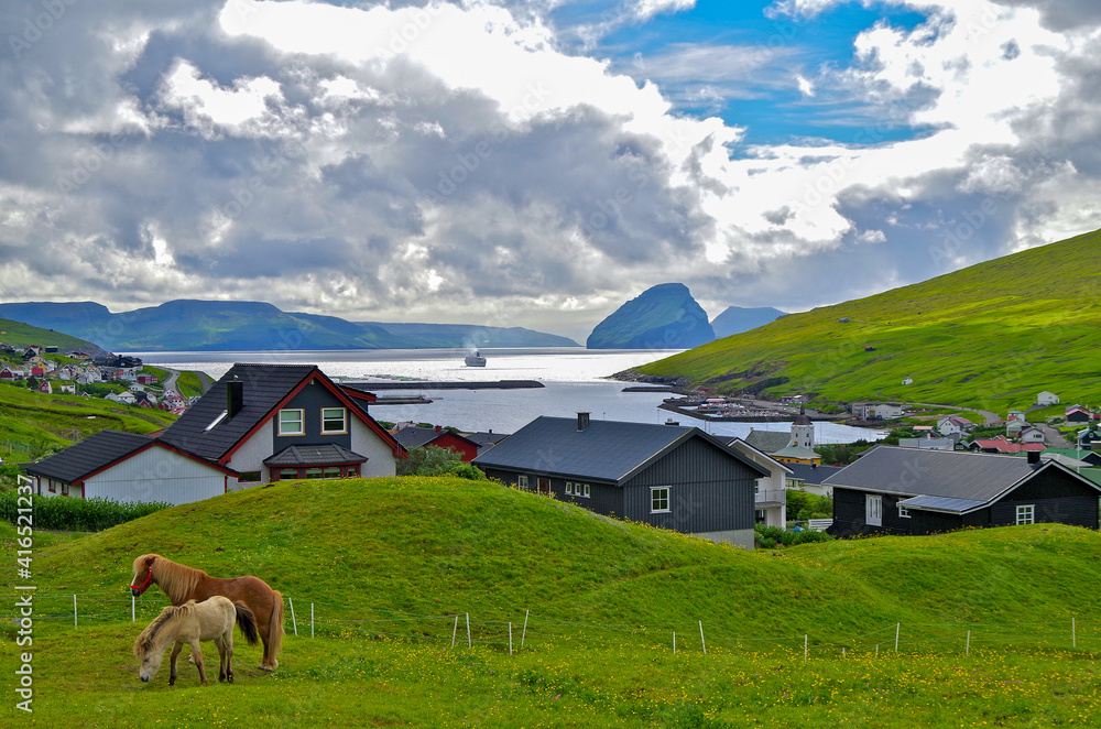 Breathtaking volcanic natural and nature landscape scenery on Faroe ...