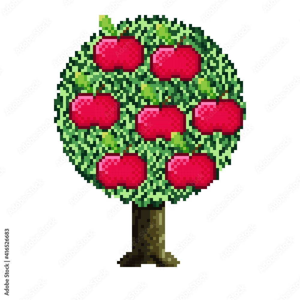 Apple tree pixel art. Vector picture. Stock Vector | Adobe Stock