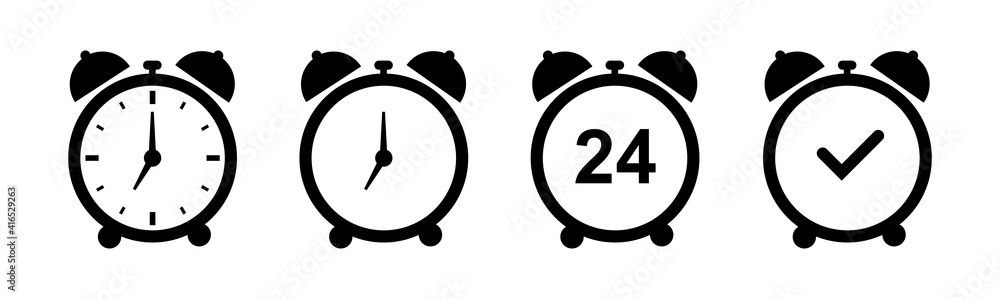 Set of alarm clock icons. Various alarm clock signs, alarm clock ...