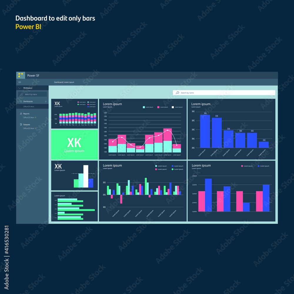 New report power bi. Graphs bar diagrams. Template with data ...