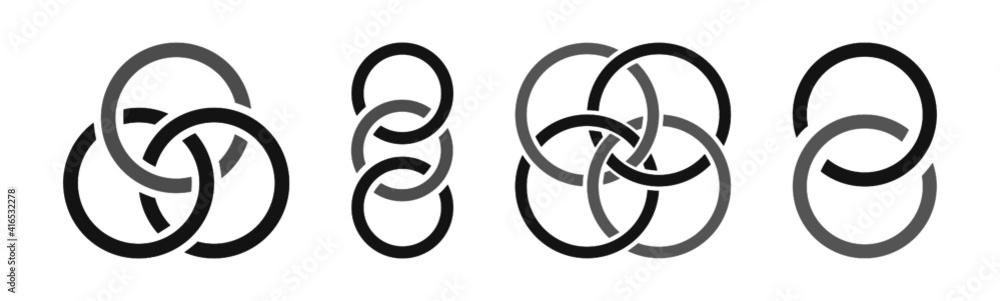 Circles interlocking each other. Web design elements. Isolated on white ...